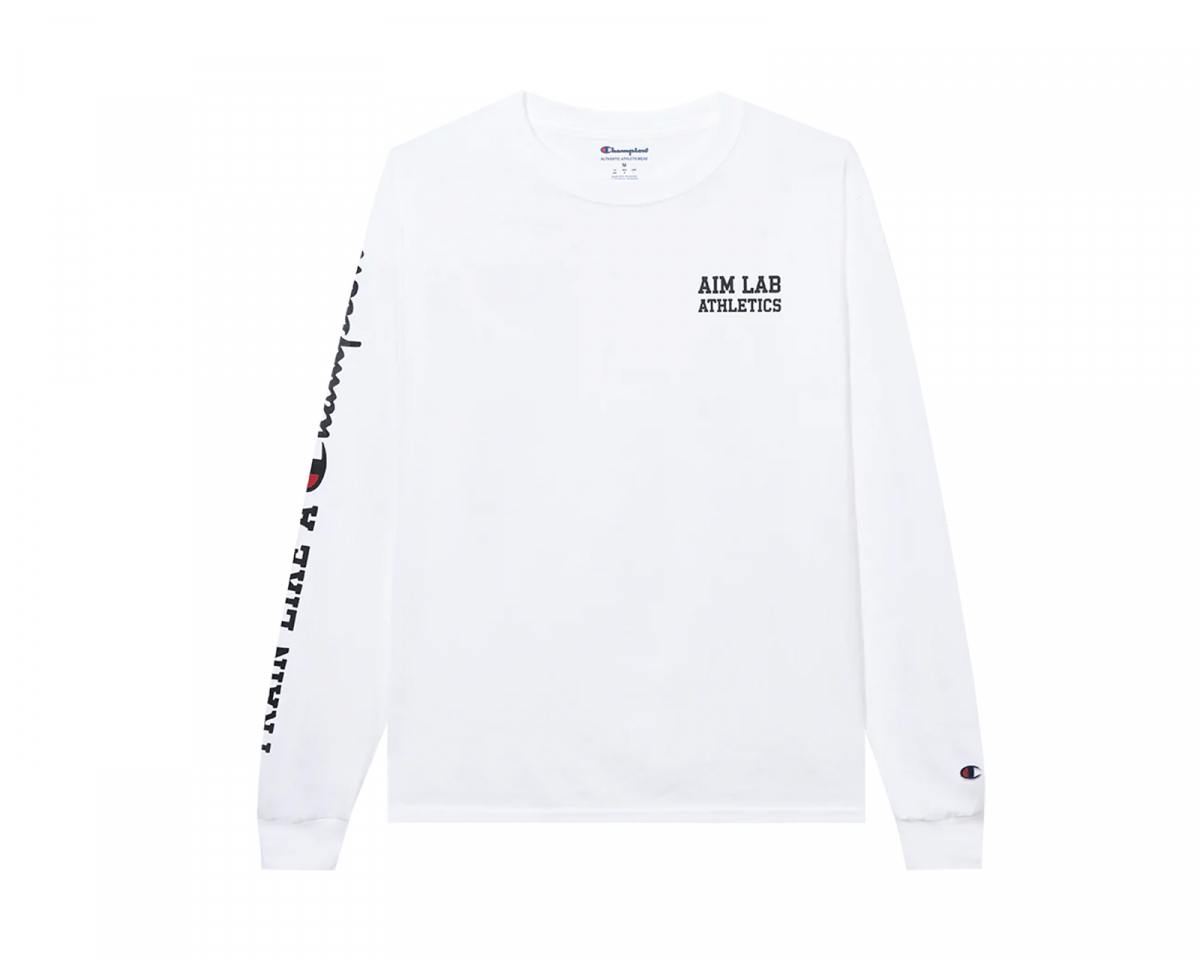 Aim Lab x Champion - White Long-Sleeve Tee - Small - us.MaxGaming.com